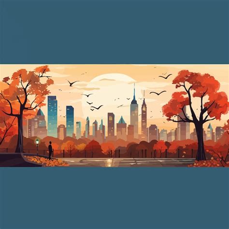 Autumn Cityscape Banner Material Set Vector Vector Premium