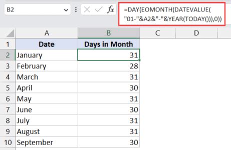 Get Total Number Of Days In Month In Excel Easy Formulas