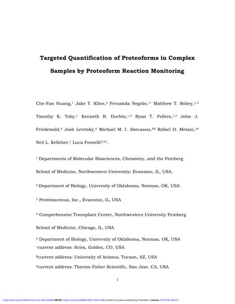 Pdf Targeted Quantification Of Proteoforms In Complex Samples By Proteoform Reaction Monitoring