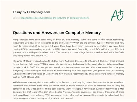 Questions And Answers On Computer Memory 300 Words