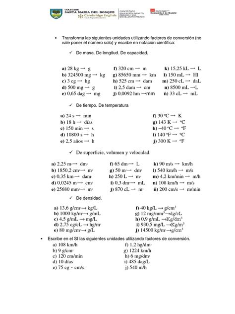 Ejercicios Factores De Conversión Eso Fyq Vio Pdf