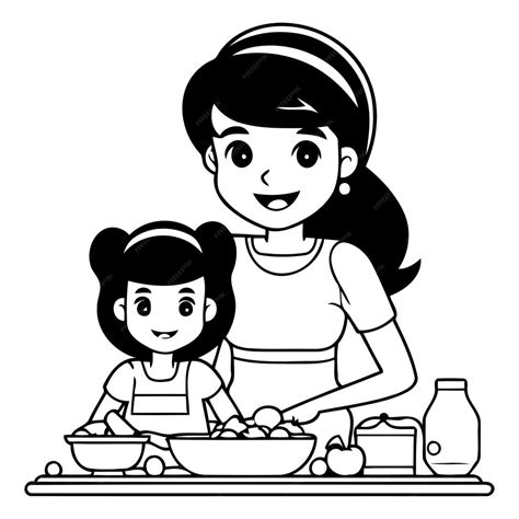 Premium Vector Mother And Daughter Cooking Together In The Kitchen