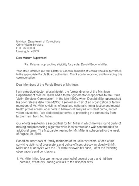 Parole Board Letter Victimology Serial Killer
