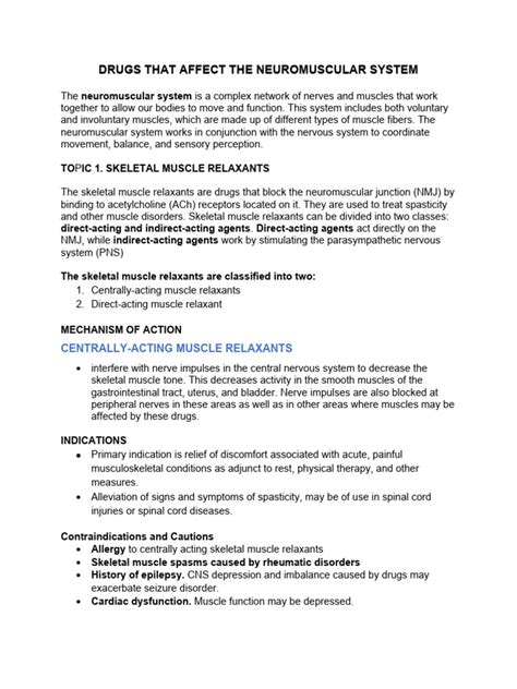 Drugs That Affect The Neuromuscular System Pdf Neuromuscular