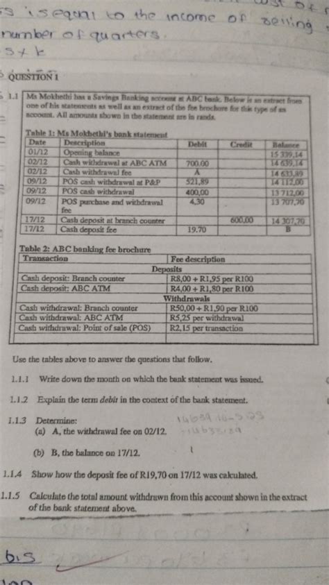 Question 1 1 Ms Mokhethi Has A Savings Banking Account At Abc Bank Belo