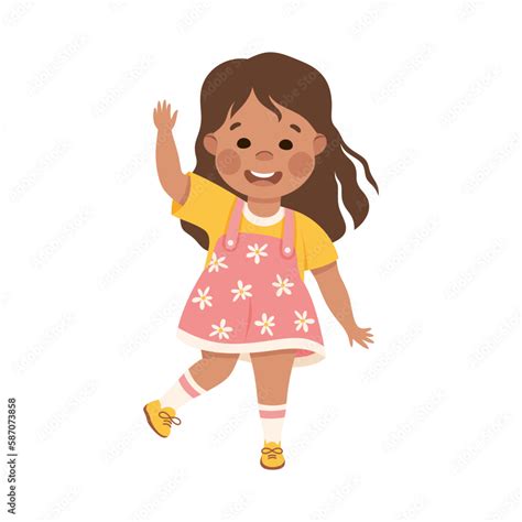 Cartoon Girl Waving Hello