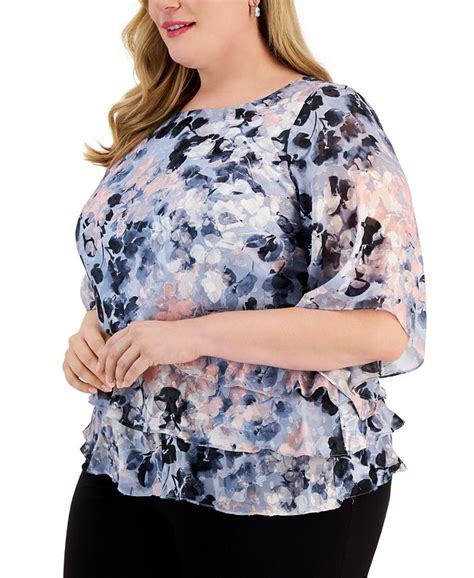 Alex Evenings Plus Size Floral Print Tiered Blouse Macys