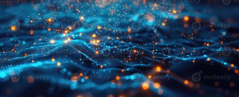 Abstract Futuristic Dark Blue Background With Golden Plexus Structure