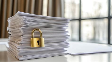 Stack Of Documents Secured By A Golden Padlock Symbolizes Data Security Confidentiality And