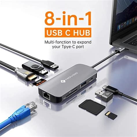 Novoo Hub Usb c 8 En 1 Multipuerto Hub Tipo C Replicador Envío gratis