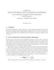Lower Bound For Comparison Based Algorithms Achieving Optimal Course Hero