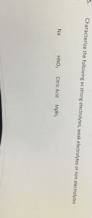 Solved Characterize The Following As Strong Electrolytes