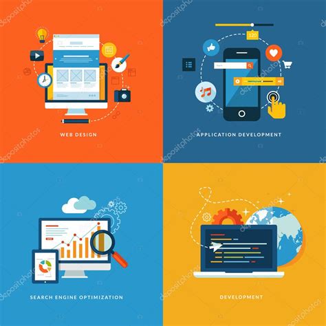Set Of Flat Design Concept Icons For Web And Mobile Services And Apps