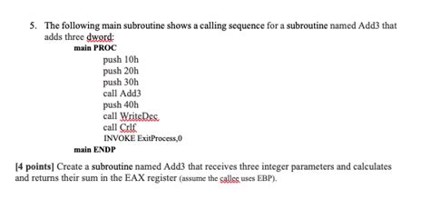 The Following Main Subroutine Shows A Calling Chegg