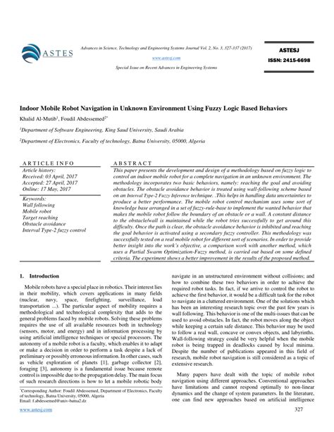 Pdf Indoor Mobile Robot Navigation In Unknown Environment Using Fuzzy