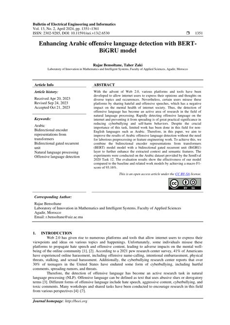 PDF Enhancing Arabic Offensive Language Detection With BERT BiGRU Model