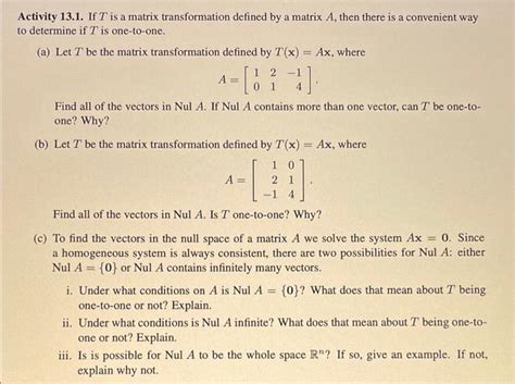 Solved Activity 13 1 If T Is A Matrix Transformation Chegg Com