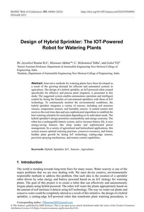 Pdf Design Of Hybrid Sprinkler The Iot Powered Robot For Watering Plants