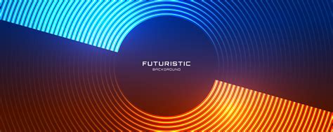 3d 블루 오렌지 테크노 라인 추상 배경 겹침 레이어는 빛나는 서클 효과 장식과 어두운 공간에 있습니다 그래픽 디자인 요소 웹 배너 전단지 카드 또는 브로셔 표지를 위한