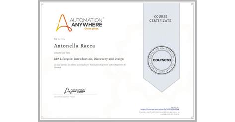 Antonella Racca On Linkedin Completion Certificate For Rpa Lifecycle