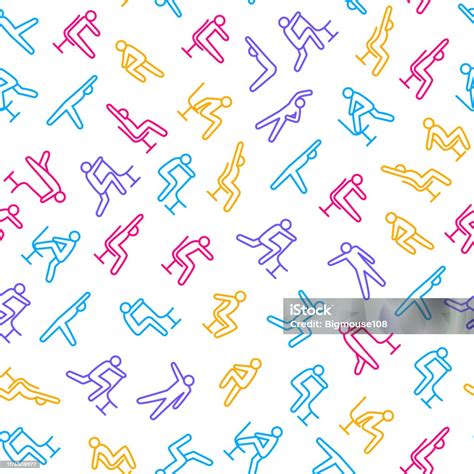 사무실 얇은 라인 원활한 패턴 배경에 대한 스포츠 연습 벡터 개념에 대한 스톡 벡터 아트 및 기타 이미지 개념 건강한 생활방식 날씬한 Istock