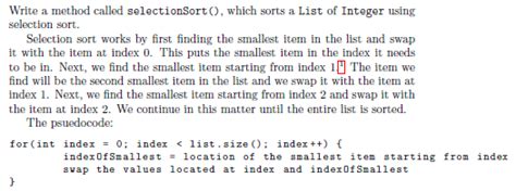 Solved Write A Java Method Called Selectionsort Which