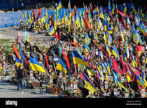 Lviv Ukraine Rd Apr People Seen Amidst Flags As They Pay