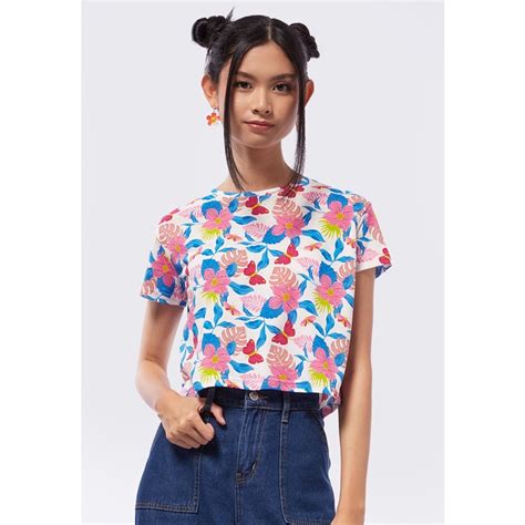 Jual COLORBOX Full Print Short Sleeve Crop T Shirt Multicolor Shopee