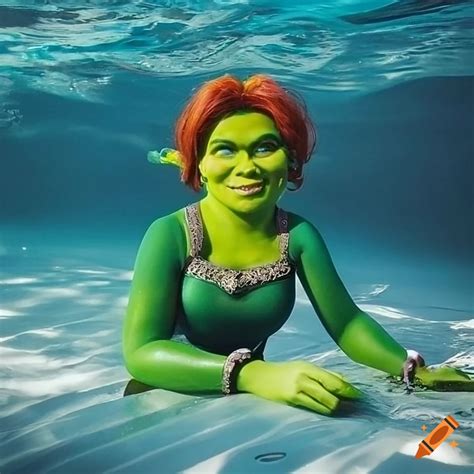 A Photography Of Princess Fiona In A Pool Party Sitting On Edge Of Pool