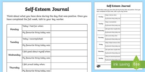 Self Esteem Journal Young People And Families Case File Recording Planning