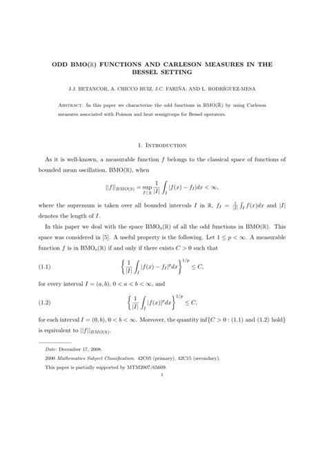Pdf Odd Bmo Functions And Carleson Measures In The Bessel Setting