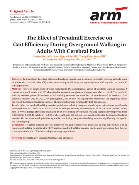 Pdf The Effect Of Treadmill Exercise On Gait Efficiency During Overground Walking In Adults
