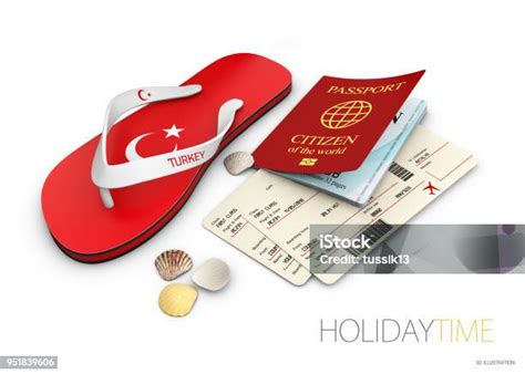 패스와 티켓 흰색 배경에 고립 된 터키 플립 플 랍 터키 3 차원 일러스트 레이 션 개념 여행 공란에 대한 스톡 사진 및 기타 이미지 Istock
