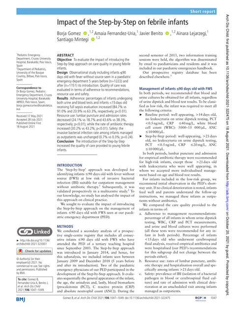 Pdf Impact Of The Step By Step On Febrile Infants
