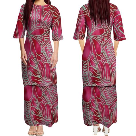 Wholesale Custom Polynesian Tribal Samoan Puletasi Set Ptaha O Neck Top