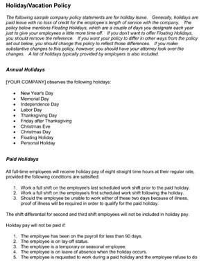 Sample Time Off Policies Small Business Free Forms