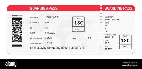 Boarding Pass Template Airline Ticket Plane Ticket Realistic Airline Boarding Pass Red Color