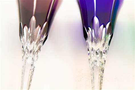 Hand Blown And Handcut Colored Crystal Champagne Flutes Set Of 4 For