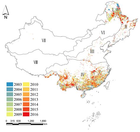 Spatial Distribution Of Forest Fire In China By Year The Roman Letters Download Scientific