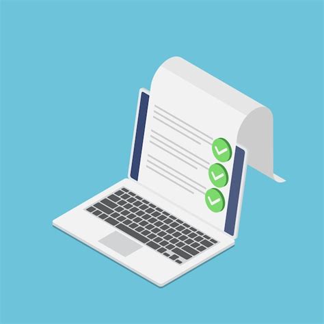 Premium Vector Flat D Isometric Laptop With Document And Check Mark Online Survey And
