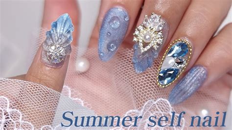 자석젤을 이용한 조개네일 💧🧊 여름네일 셀프네일 물방울네일 네일아트 글라스네일 연장네일 자석젤네일 L Glass Nail Youtube