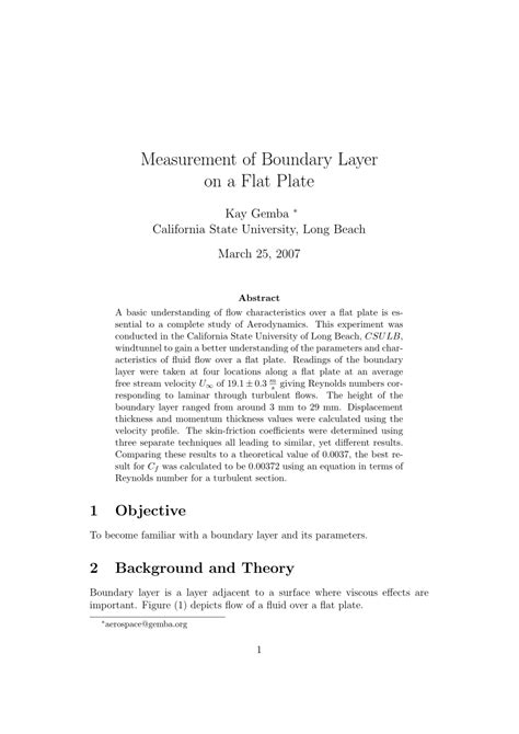 Pdf Measurement Of Boundary Layer On A Flat Plate