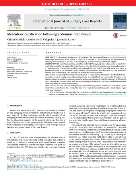Pdf Mesenteric Calcification Following Abdominal Stab Wound