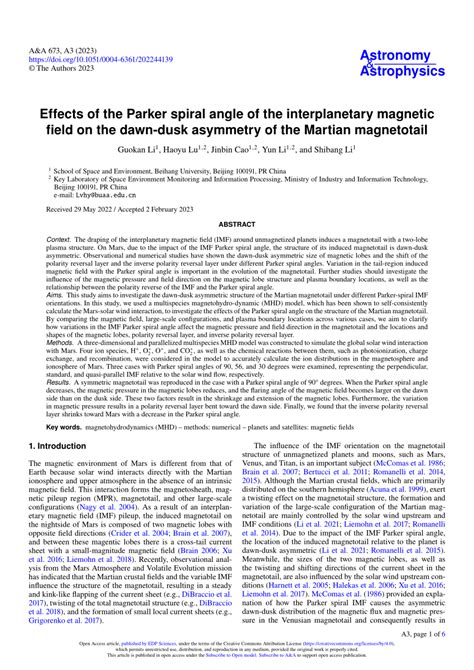 Pdf Effects Of The Parker Spiral Angle Of The Interplanetary Magnetic