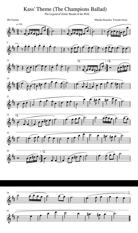 Kass Theme For Bb Clarinet For Botw Players Rclarinet
