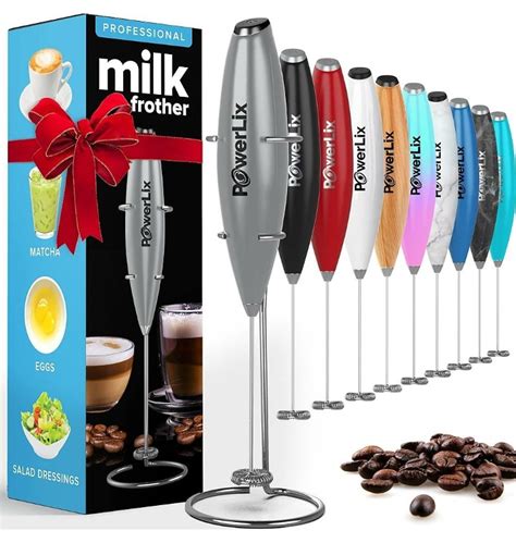 Powerlix 우유 거품기 휴대용 배터리 작동 전기 폼 메이커 커피 라떼 카푸치노 핫초콜릿용 내구성 있는 티몬