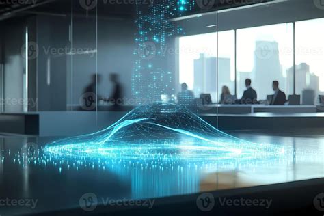 Futuristic Hologram Emerging From Office Desk Visualizing Innovation And Technology 66076350