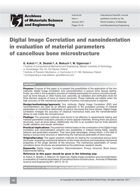 Pdf Digital Image Correlation And Nanoindentation In Evaluation Of