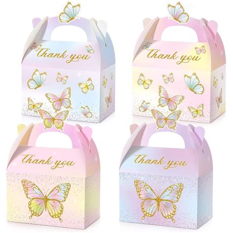 Nezyo Butterfly Party Favor Treat Boxes Pink And Purple Butterfly Floral Goodie Gable Candy Box