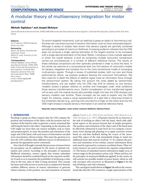 PDF A Modular Theory Of Multisensory Integration For Motor Control